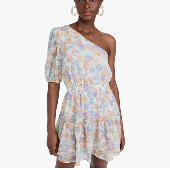 Wayf | Dresses | Wayf Floral Oneshoulder Smocked Waist Tiered Mini ...